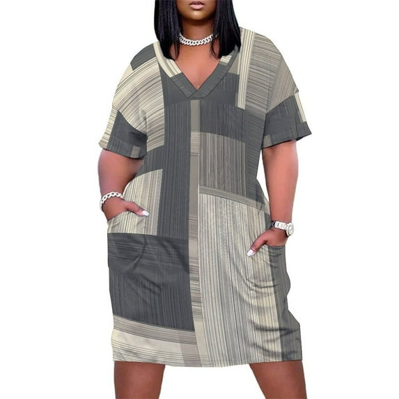 Abstract Striped Geometric Design Loose Pocket Dress Dresses Summer ...