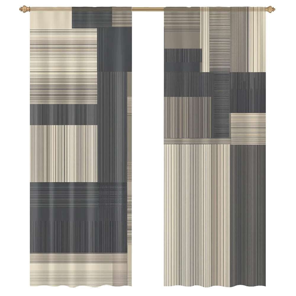 Abstract Striped Geometric Design Sheer Window Curtains for Living Room ...
