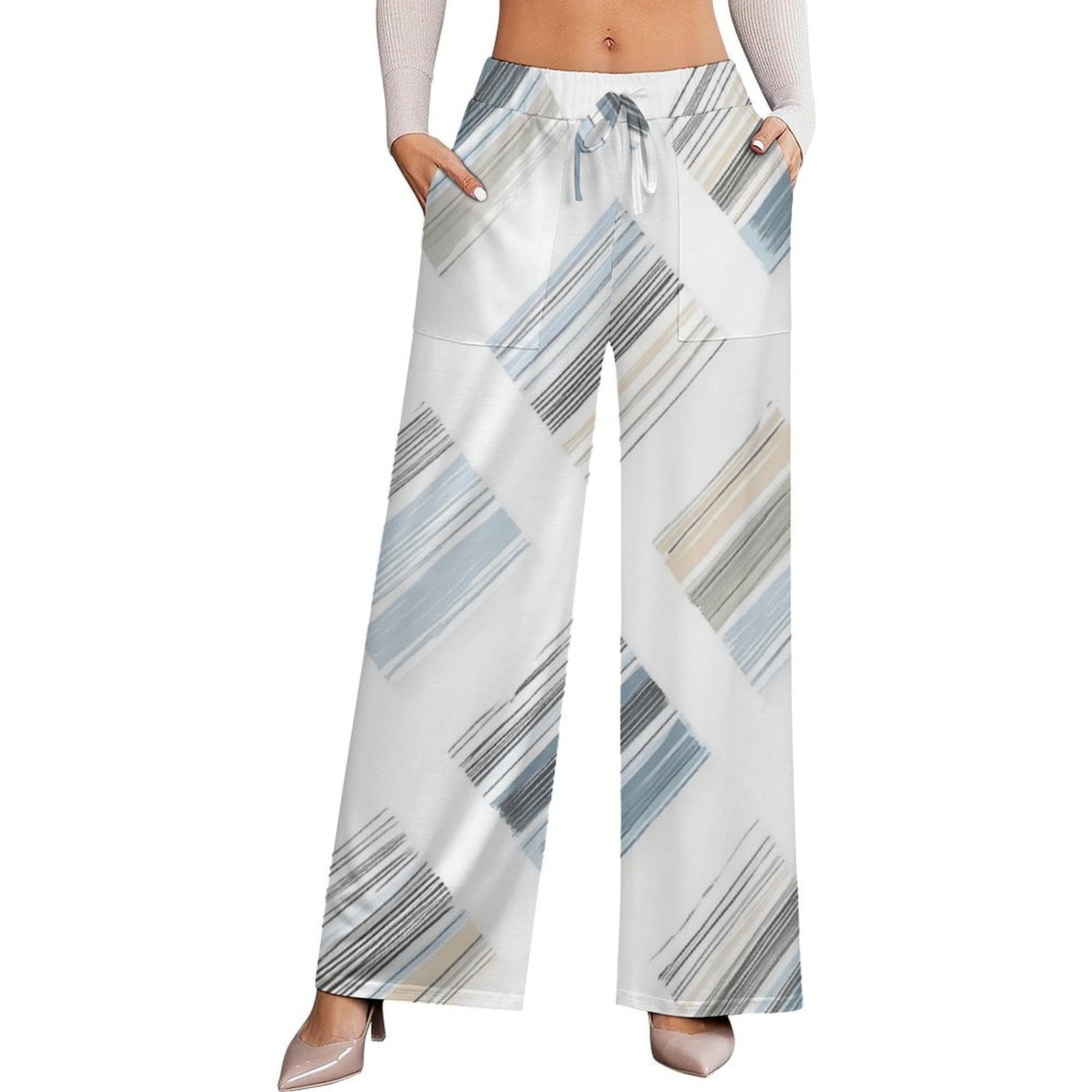 Abstract Striped Geometric Pattern Women's Casual Wide Leg Pants ...
