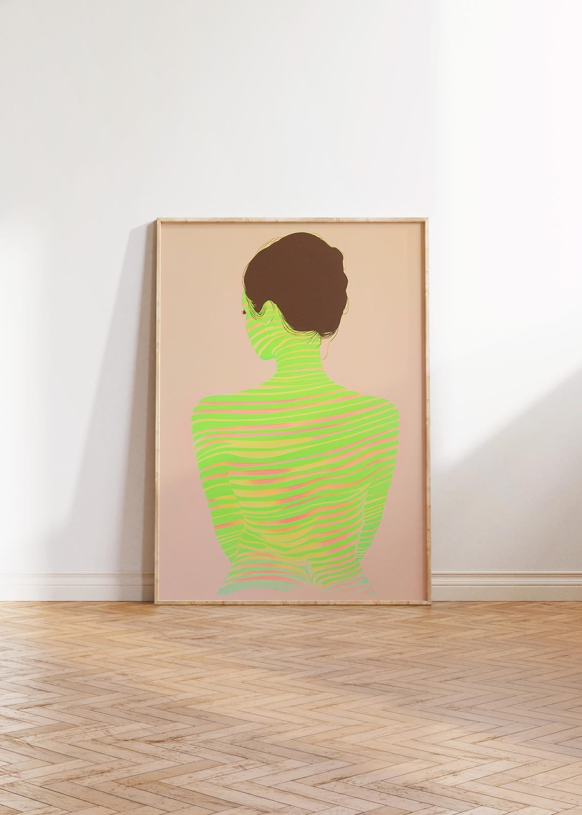 Abstract Striped Neon Green Wall Art, Bright Contemporary Woman Print ...