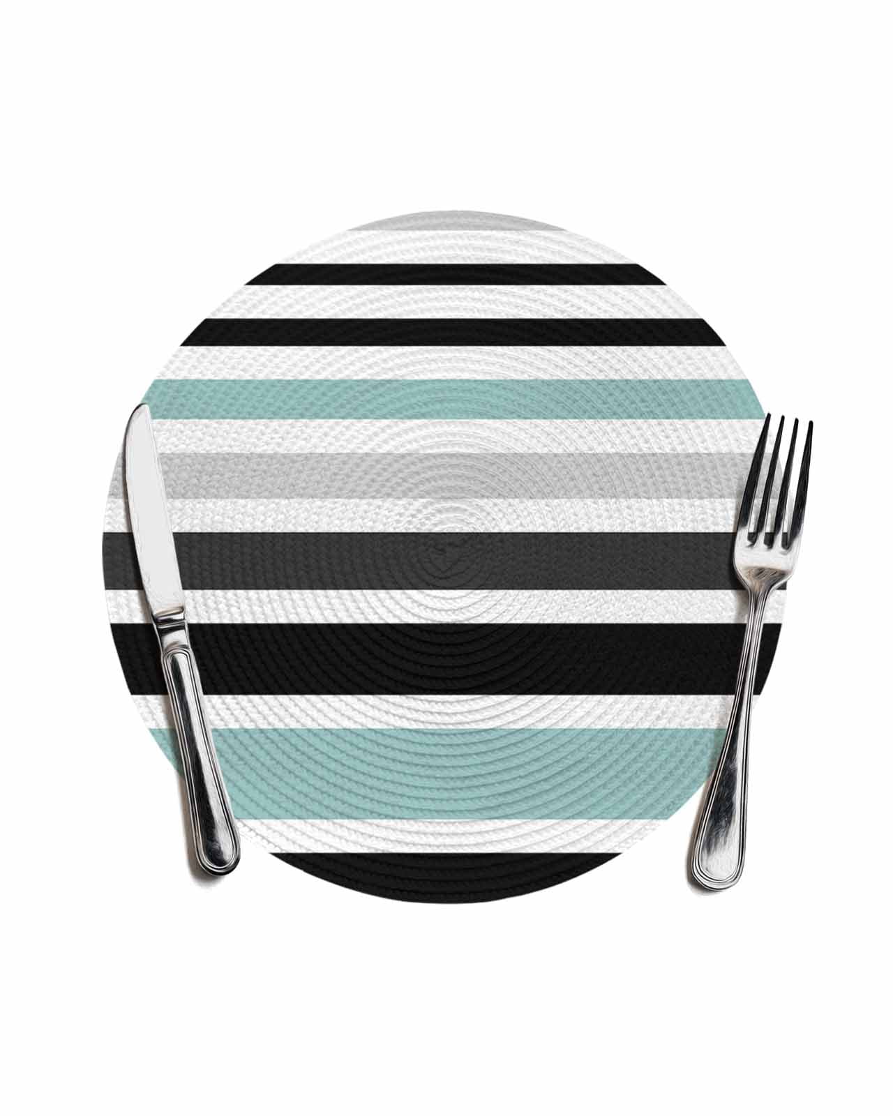 Abstract Striped Round Table Placemats 1 pc, Aqua Black White Washable ...