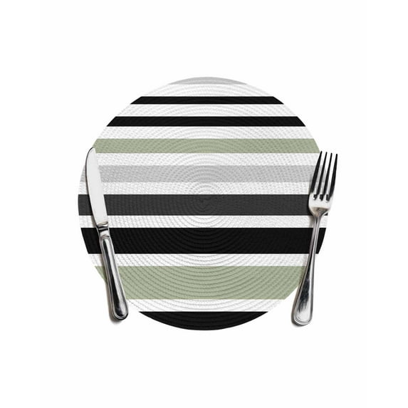 Abstract Striped Round Table Placemats 1 pc, Sage Green Black White ...