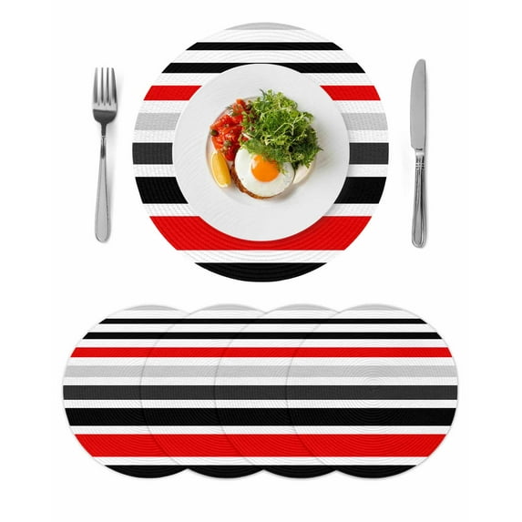 Abstract Striped Round Table Placemats set of 4, Red Black White ...
