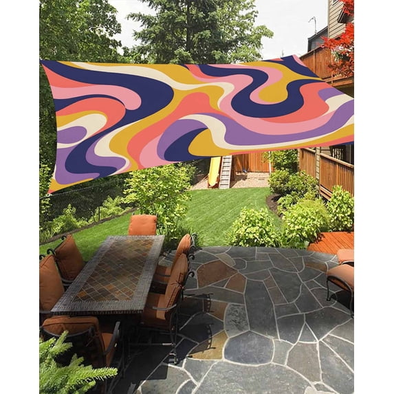 Abstract Striped Sun Shade Sail 6.5'X10' Purple Yellow Pink Orange Wave ...