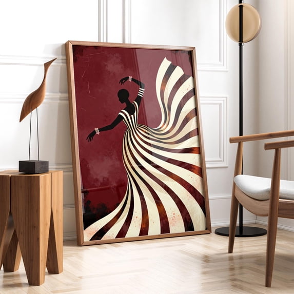 Abstract Striped Woman Silhouette Wall Art | Brown Stripe Flowing Gown ...