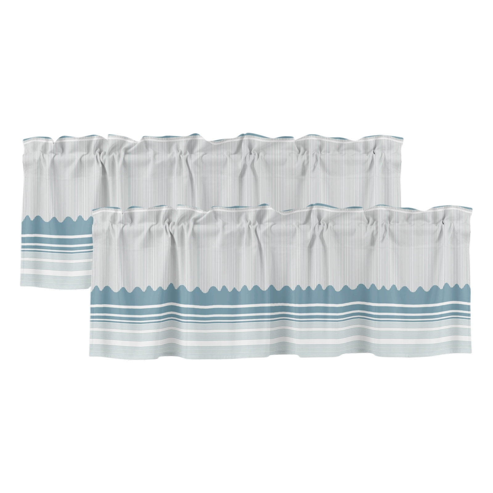 Abstract Stripes 2 Panels Kitchen Valance, Abstract Blue Waves Stripe ...