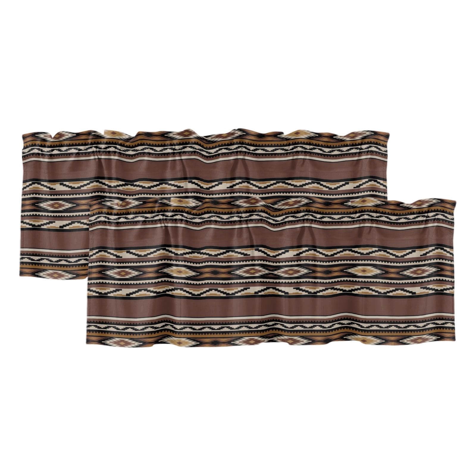 Abstract Stripes 2 Panels Kitchen Valance, Brown Aztec Native Tribal ...
