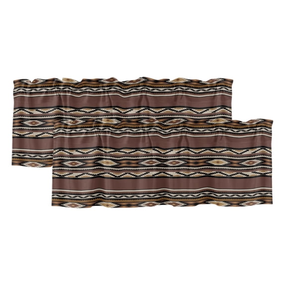 Abstract Stripes 2 Panels Kitchen Valance, Brown Aztec Native Tribal ...