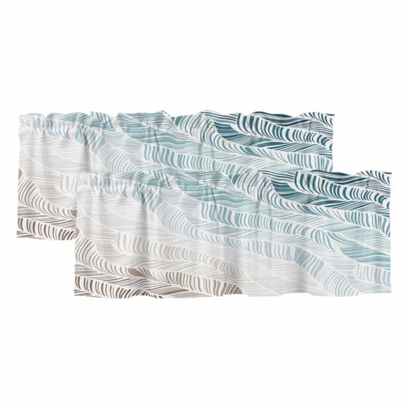 Abstract Stripes 2 Panels Kitchen Valance, Teal Brown Gradient Wavy ...