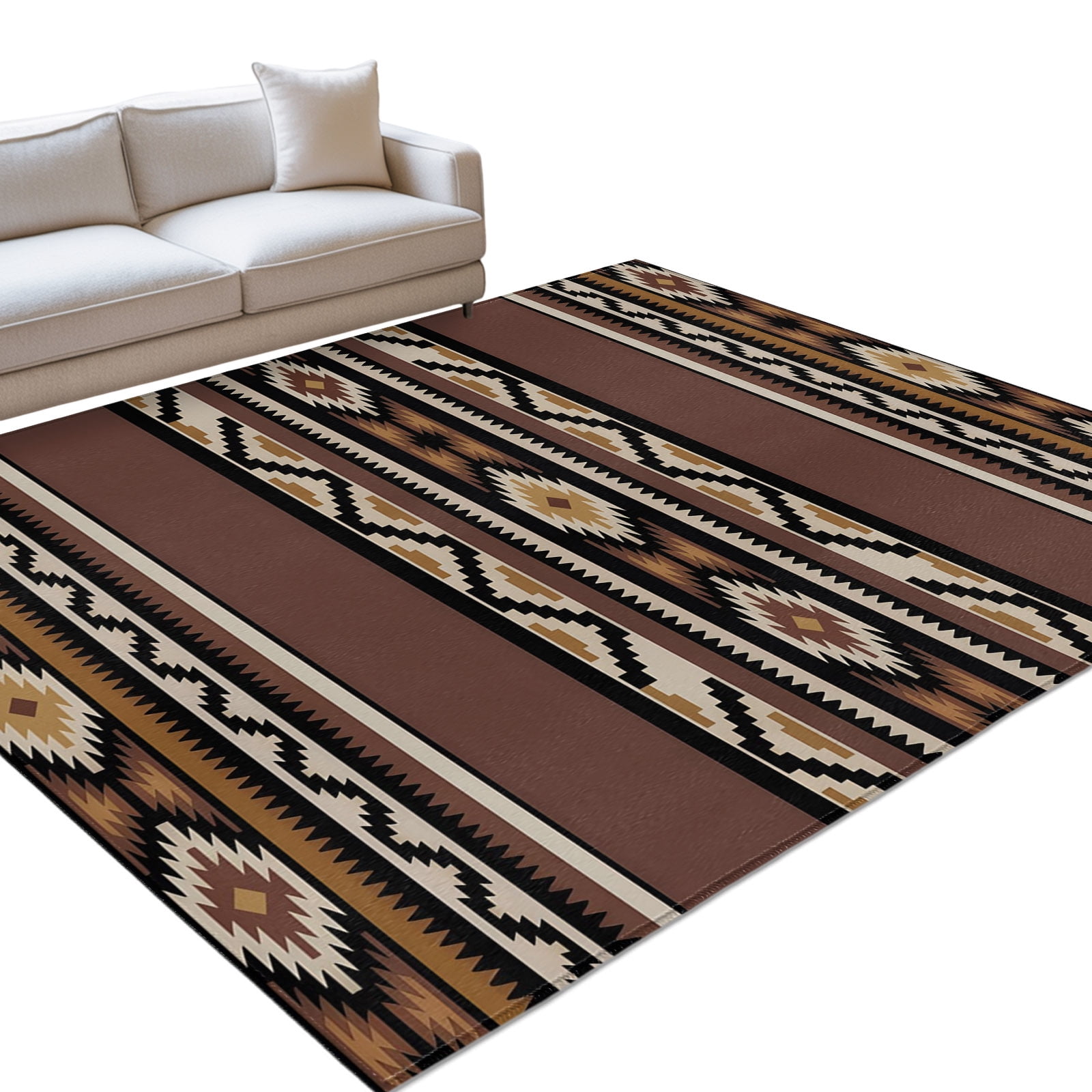 Abstract Stripes 4x6ft Non Slip Area Rug Brown Aztec Native Tribal ...