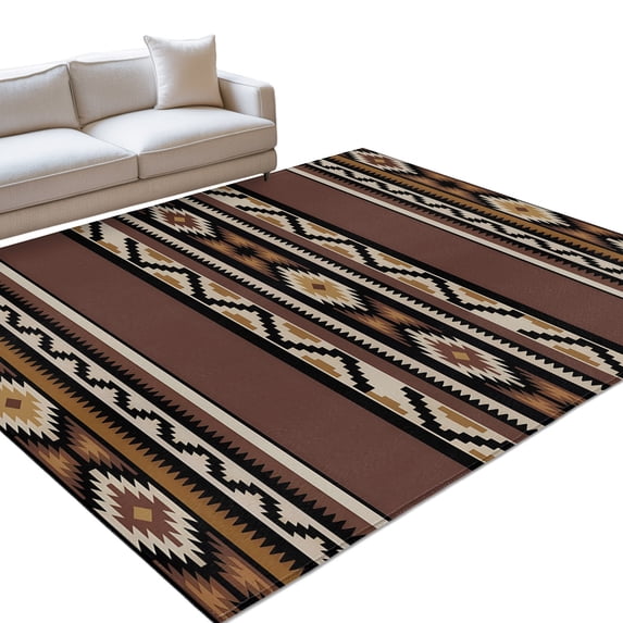 Abstract Stripes 4x6ft Non Slip Area Rug Brown Aztec Native Tribal ...
