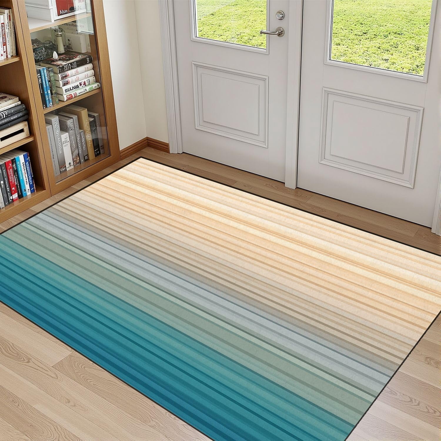Abstract Stripes Area Rug, Pastel Multicolor Pattern Carpet, Washable ...