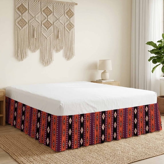 Abstract Stripes Bed Skirt California King Size 16 Inch Drop, Red Black ...