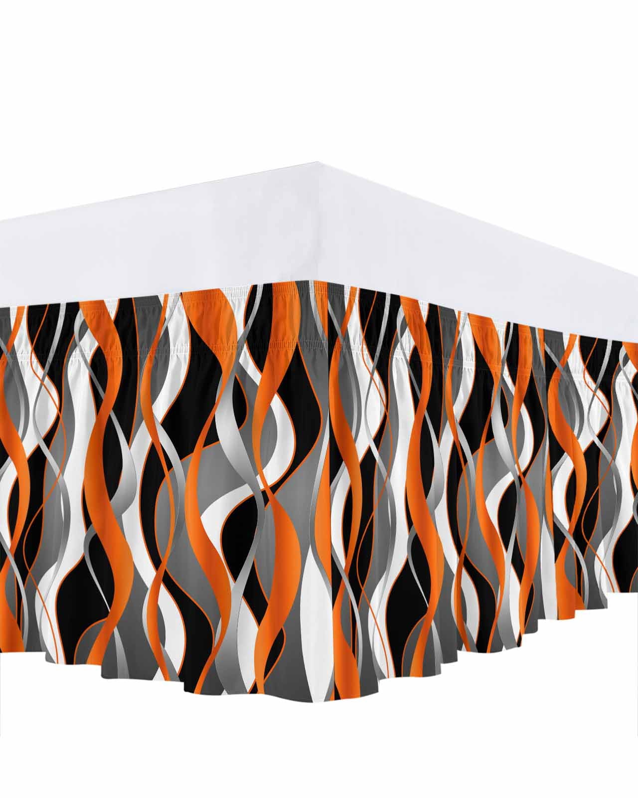 Abstract Stripes Bed Skirt Queen Size, Retro Modern Orange Black Gray ...