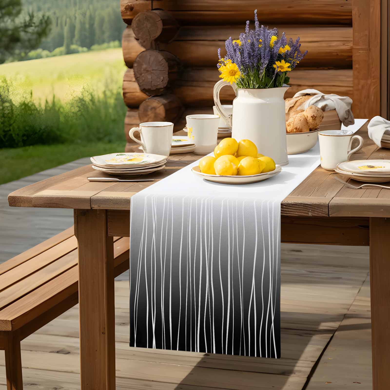 Abstract Stripes on Black Background Table Runner 60 Inch Long Gradient ...