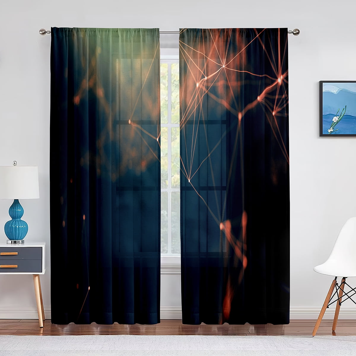 Abstract Stripes Black White Sheer Curtains for Living Room Kitchen ...