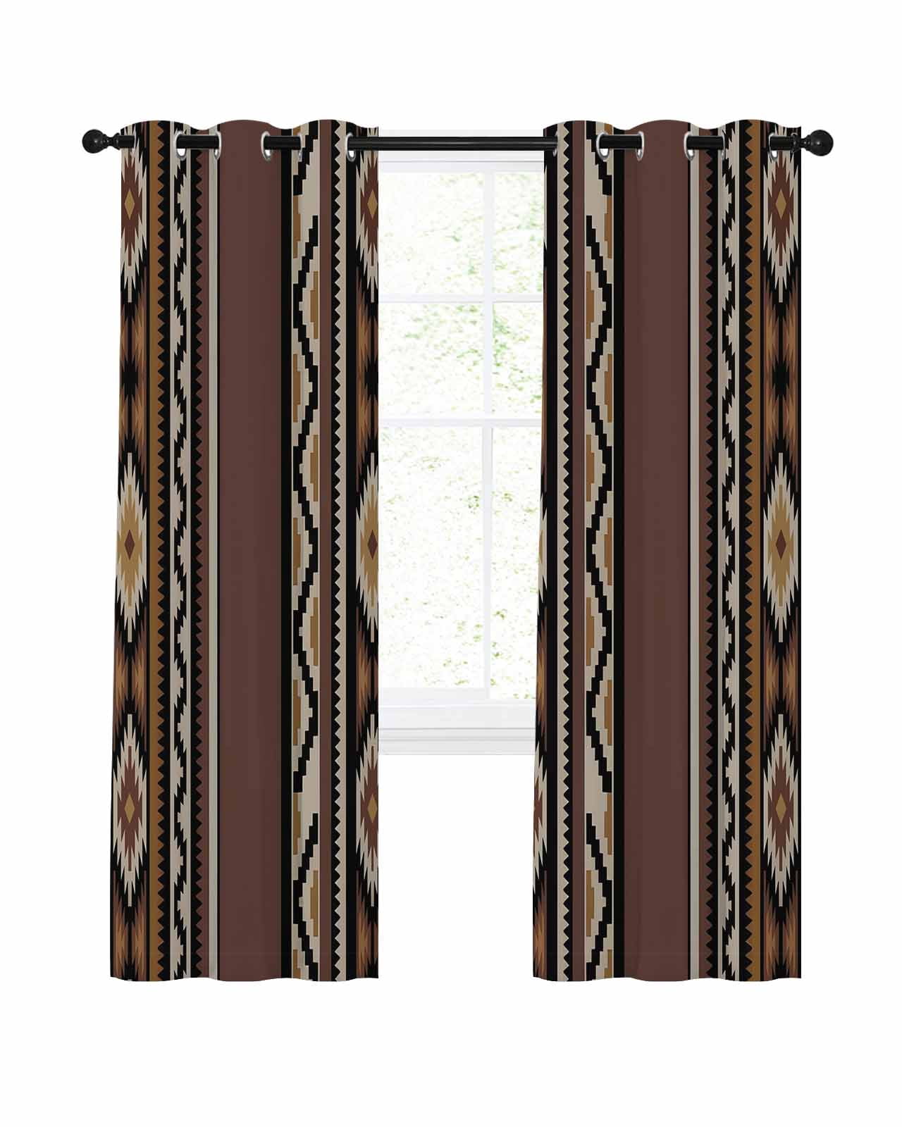 Abstract Stripes Blackout Curtains 63 Inch Length Brown Aztec Native ...