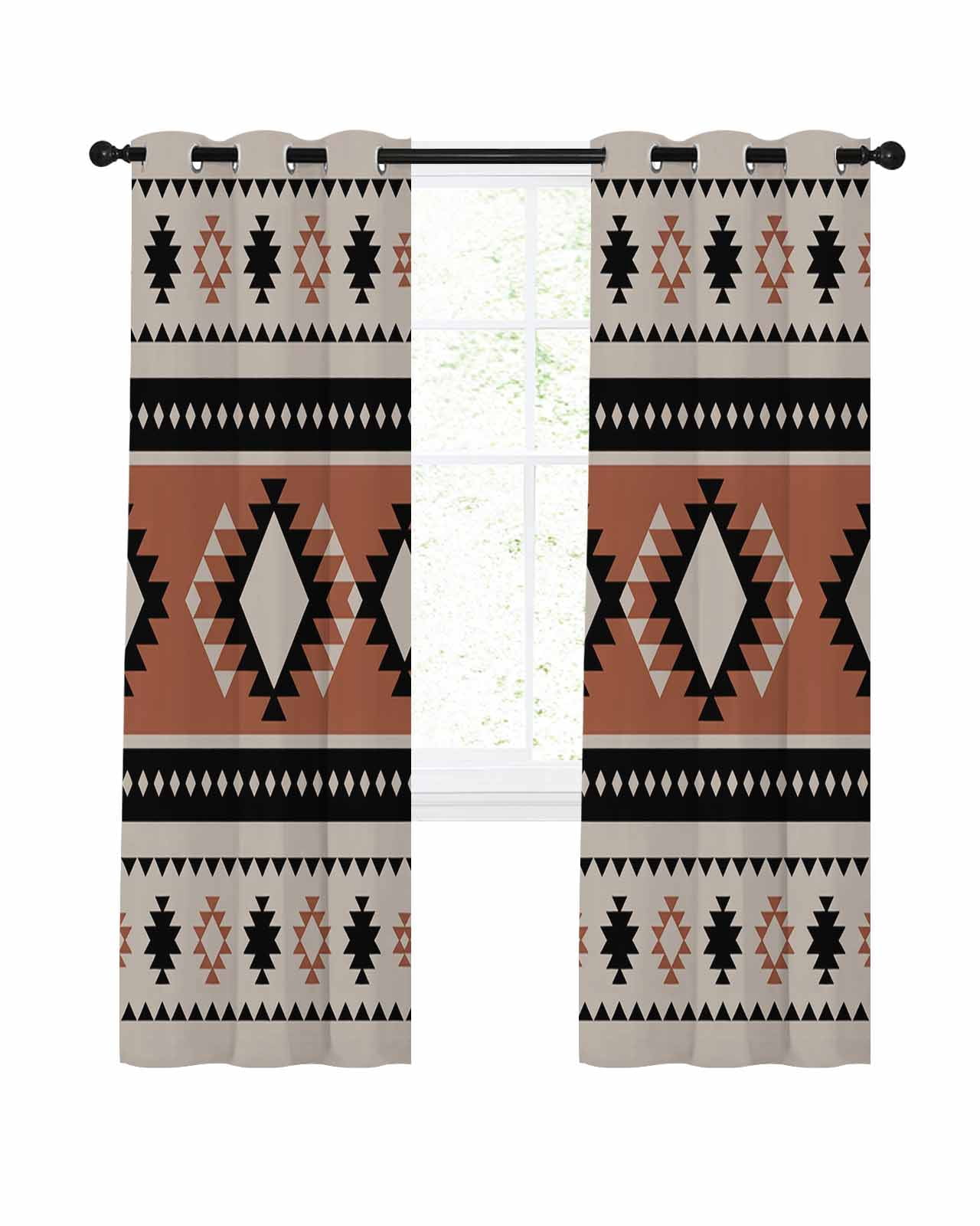 Abstract Stripes Blackout Curtains 84 Inch Length Black Orange Aztec ...