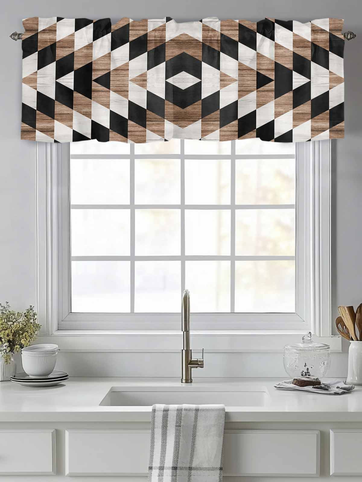 Abstract Stripes Brown Ethnic Style Valances for Windows,Kitchen ...