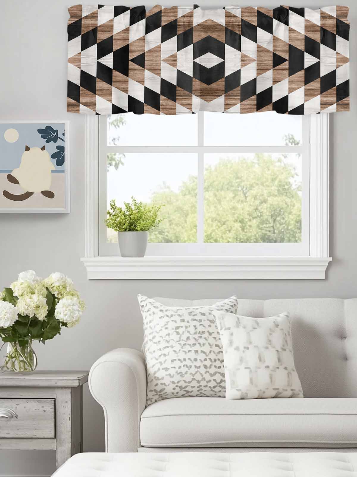 Abstract Stripes Brown Ethnic Style Valances for Windows,Rod Pocket ...