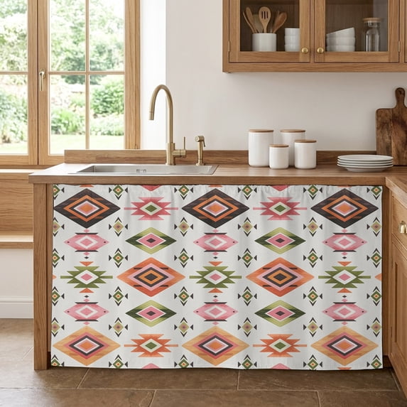Abstract Stripes Cabinet Curtains 32" W x 55" L Colorful Aztec Ethnic ...
