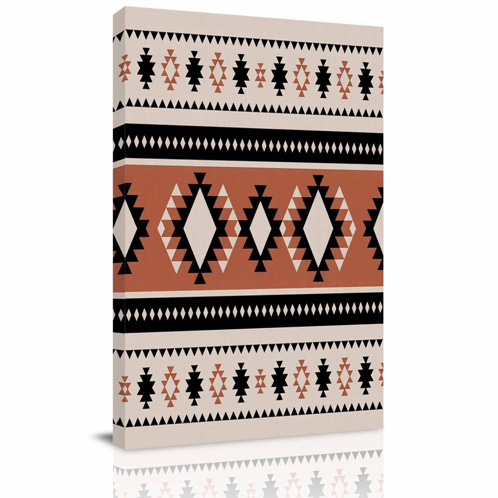 Abstract Stripes Canvas Wall Art for Living Room, Black Orange Aztec ...