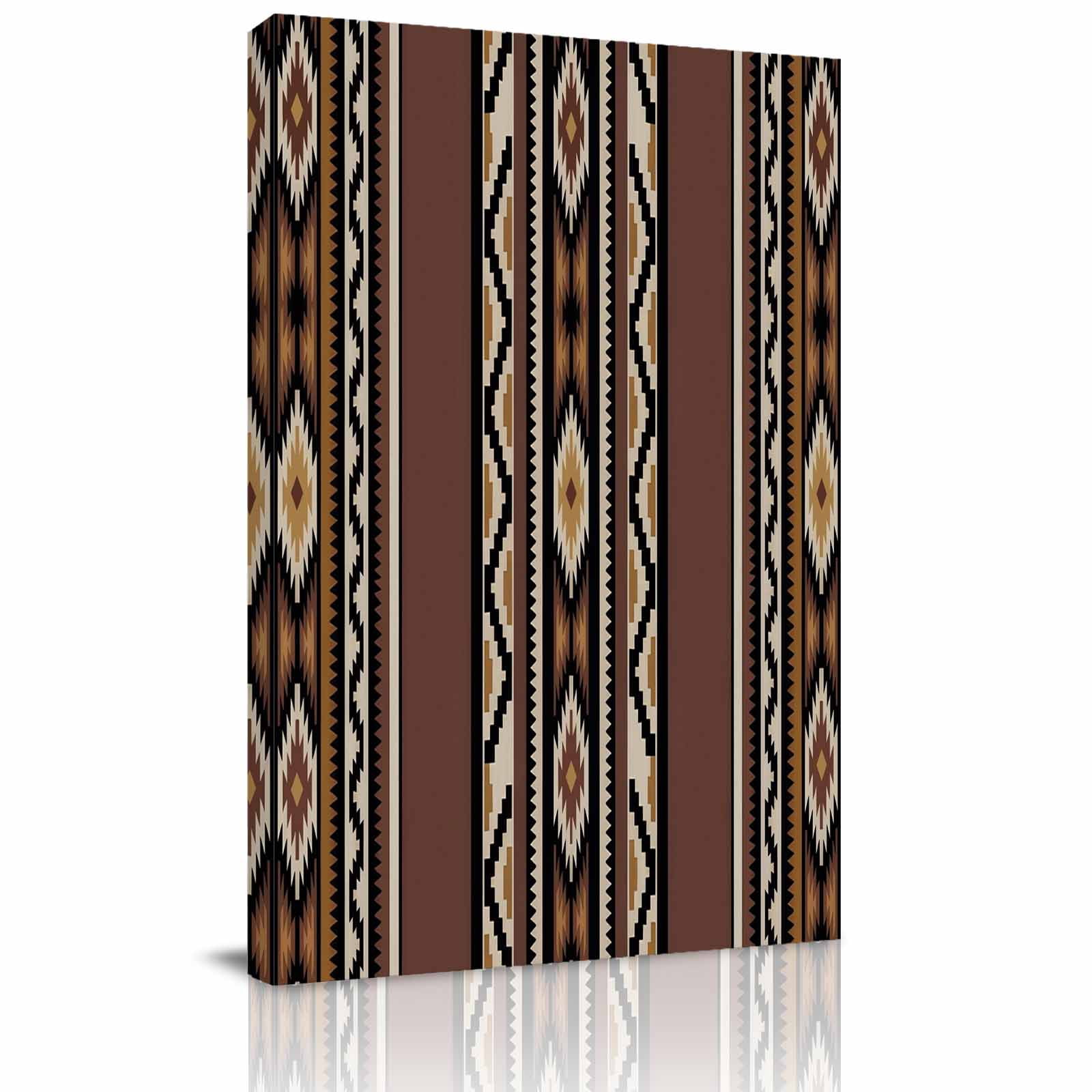 Abstract Stripes Canvas Wall Art for Living Room, Brown Aztec Native ...