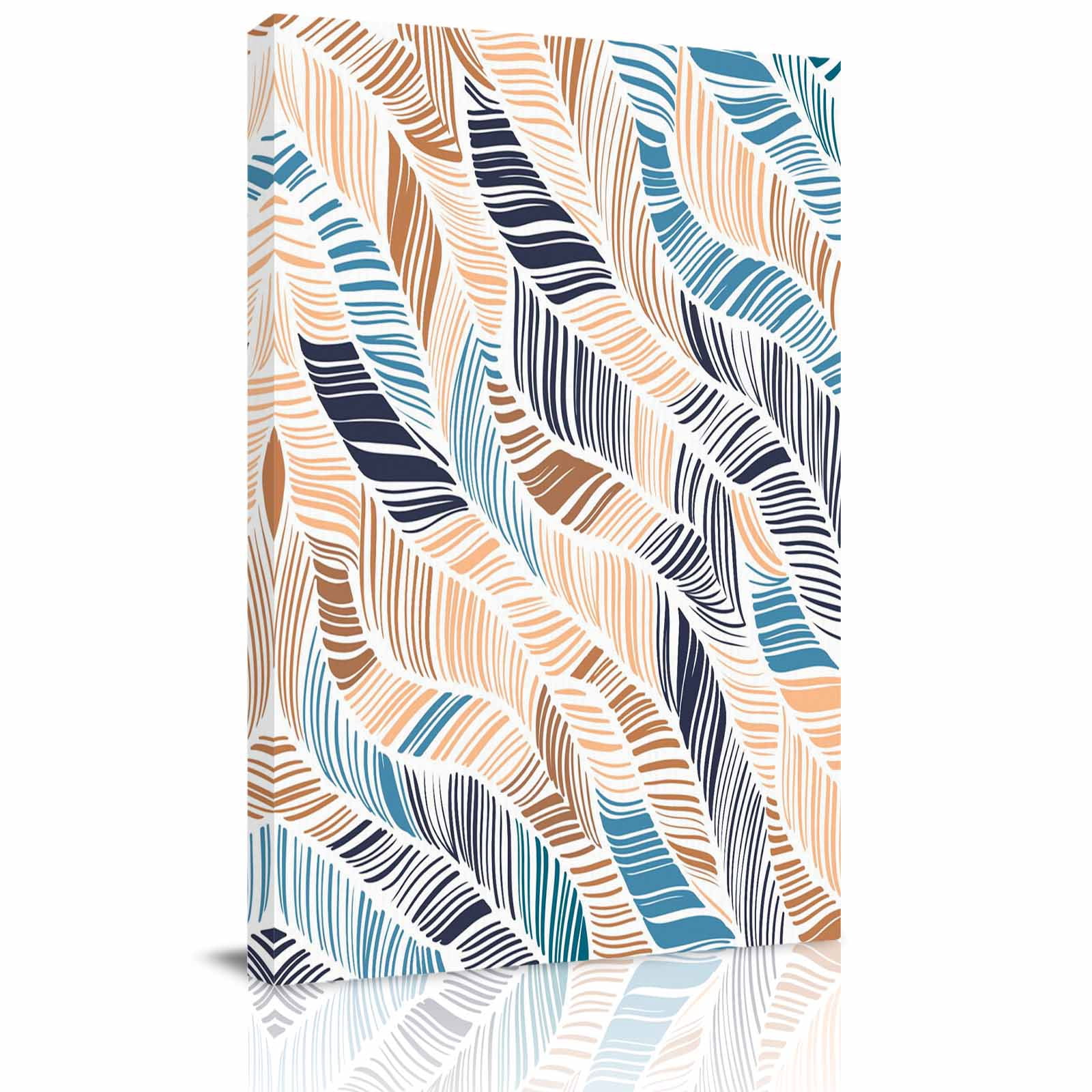 Abstract Stripes Canvas Wall Art for Living Room, Brown Blue Gradient ...