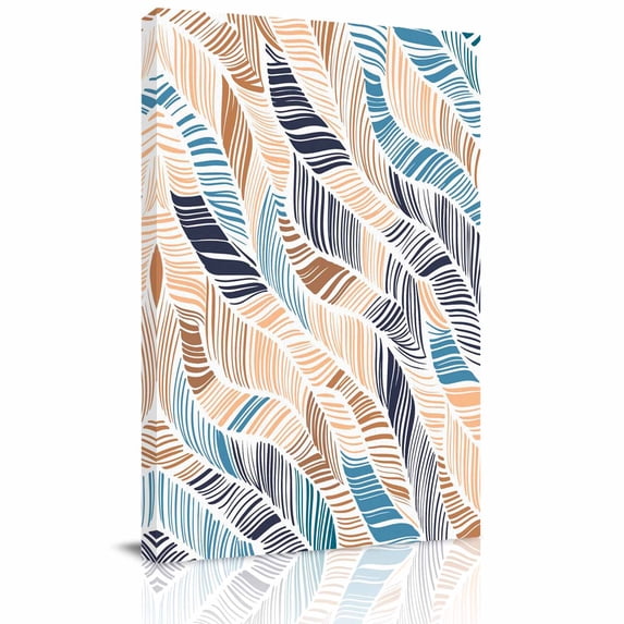 Abstract Stripes Canvas Wall Art for Living Room, Brown Blue Gradient ...