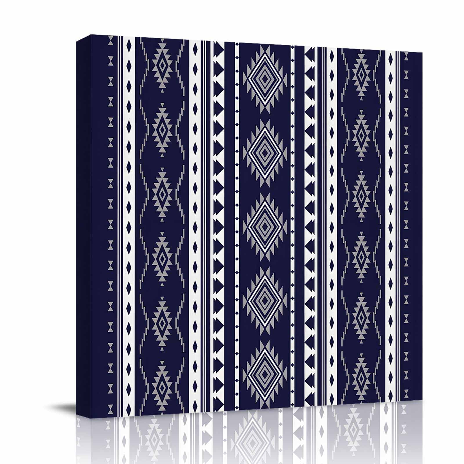Abstract Stripes Canvas Wall Art for Living Room, Dark Blue Aztec ...