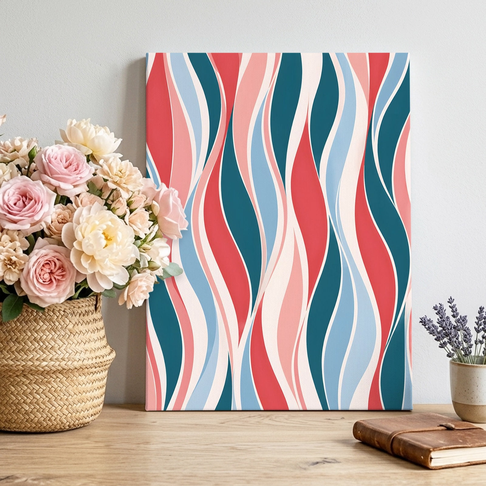 Abstract Stripes Canvas Wall Art for Living Room, Geometric Curves Teal ...
