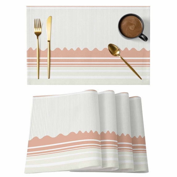 Abstract Stripes Cotton Linen Placemats Set of 8, Abstract Orange Waves ...