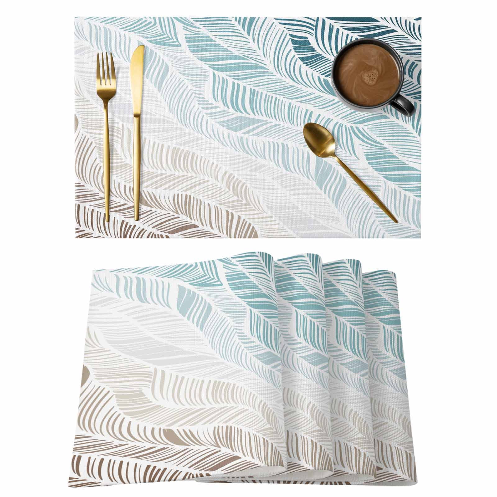 Abstract Stripes Cotton Linen Placemats Set of 8, Teal Brown Gradient ...