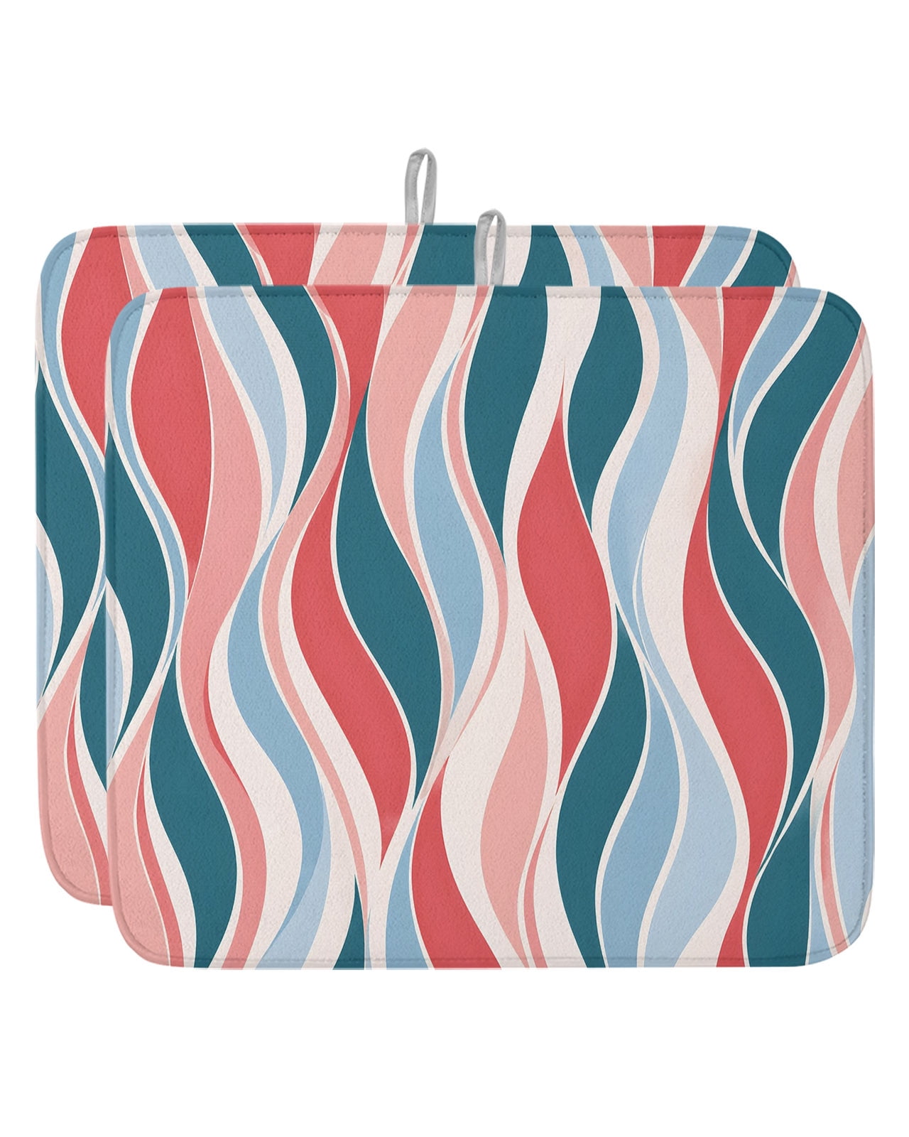 Abstract Stripes Dish Drying Mat 16x18 inch Geometric Curves Teal Blue ...