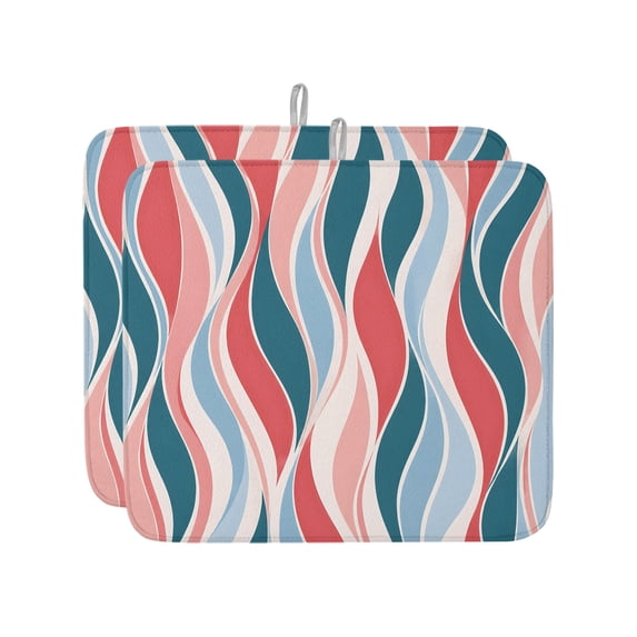 Abstract Stripes Dish Drying Mat 16x18 inch Geometric Curves Teal Blue ...