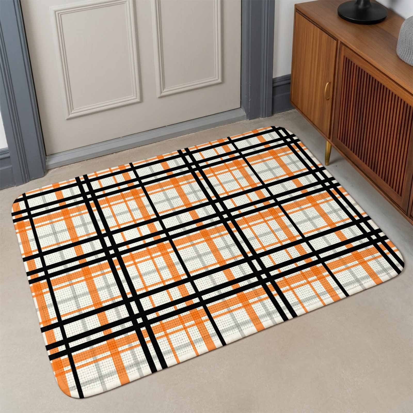 Abstract Stripes Front Door Mat Indoor Entrance, Orange Black Grey ...