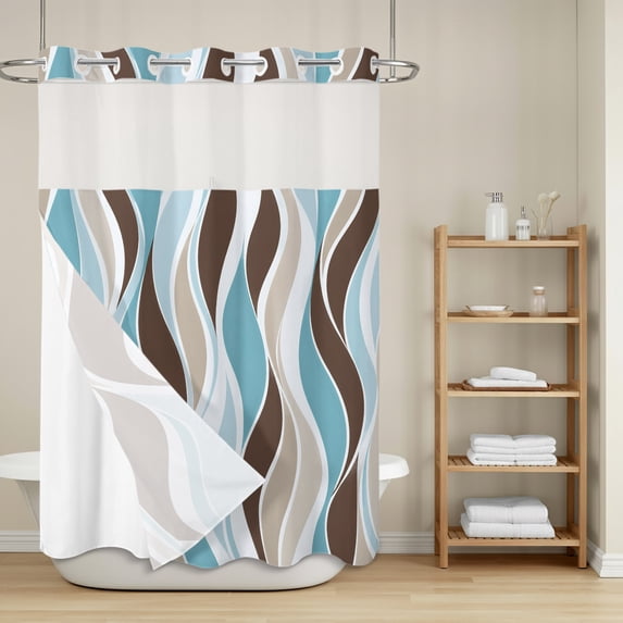 Abstract Stripes No Hook Shower Curtain with Snap in Liner, Geometric ...
