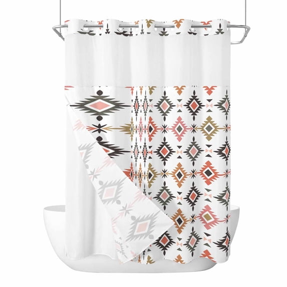 Abstract Stripes No Hook Shower Curtain and Snap in Liner Set, Pink ...