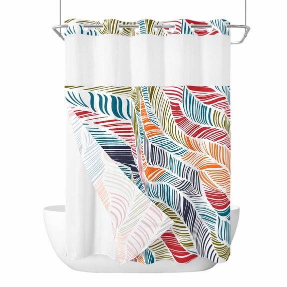 Abstract Stripes No Hook Shower Curtain and Snap in Liner Set, Red ...