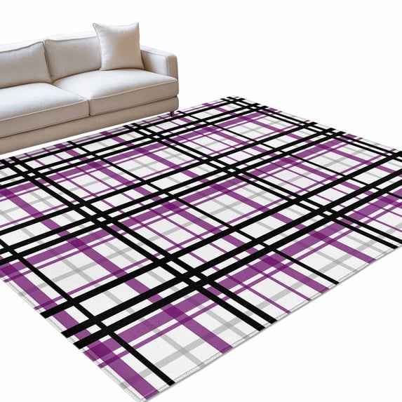 Abstract Stripes Large Area Rugs 8x10ft Purple Black Grey Plaid ...
