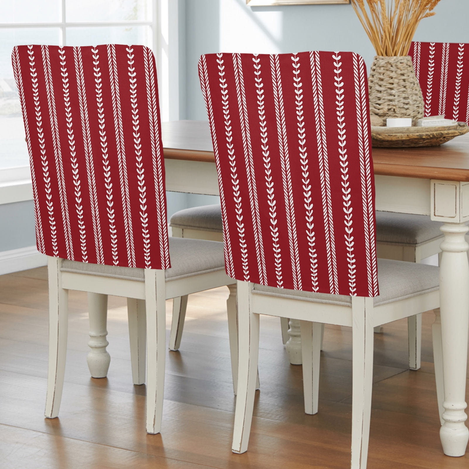 Abstract Stripes Leafy Vine Lines Chair Covers Set of 4 Vintage Red ...