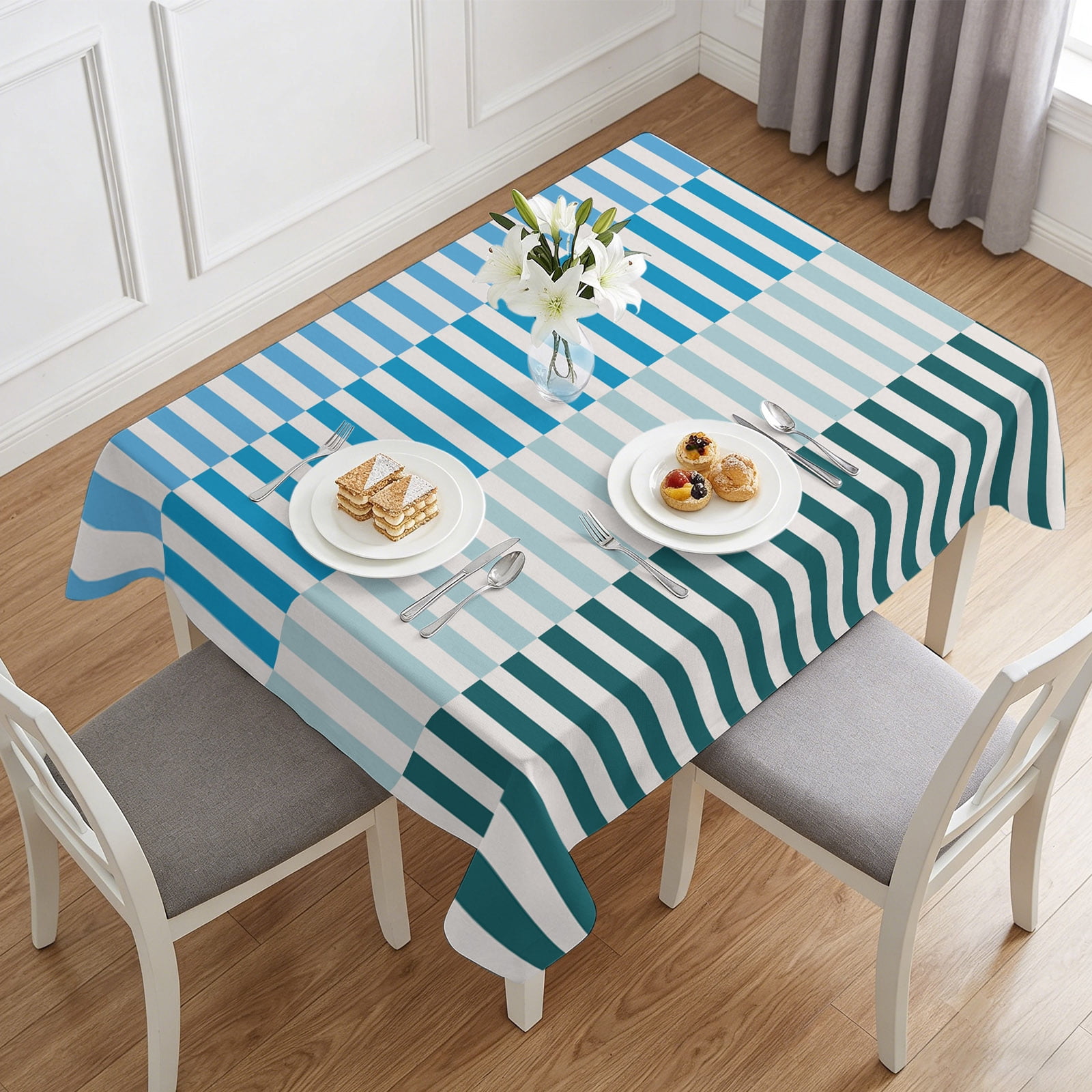 Abstract Stripes Ombre Blue Line Table Cloth 60x84in, Waterproof ...
