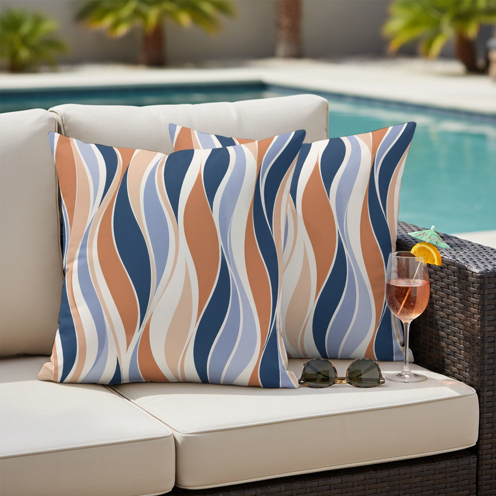 Abstract Stripes Outdoor Waterproof Throw Pillow Covers Set of 2, 24 ...
