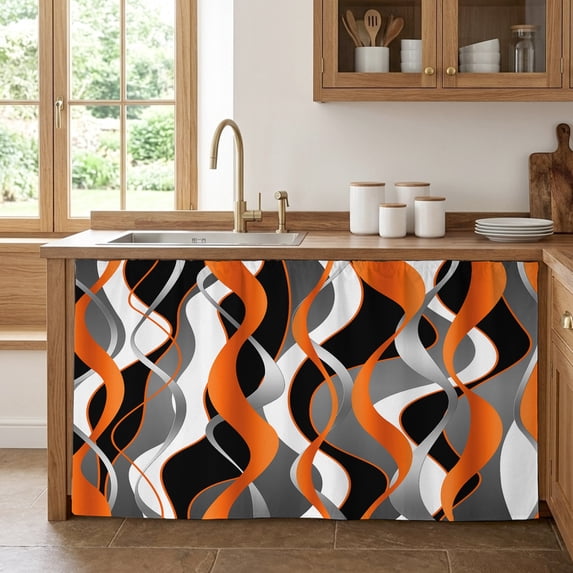 Abstract Stripes Pantry Cabinet Curtains 28''x51'', Retro Modern Orange ...