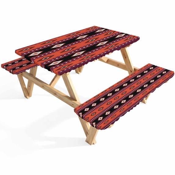 Abstract Stripes Picnic Table Cover with Bench Covers Red Black Purple ...