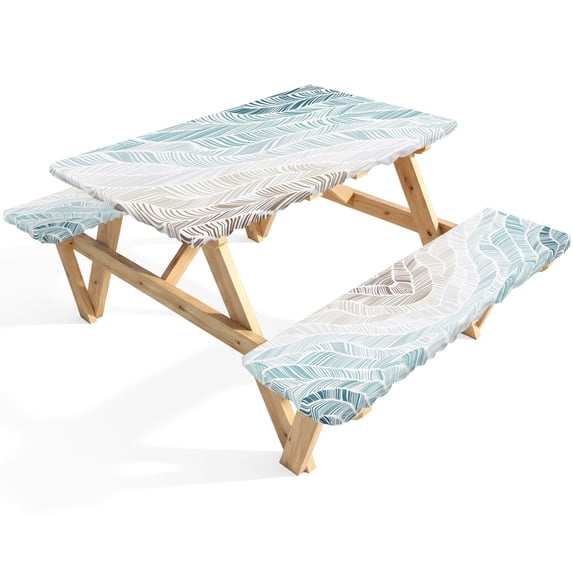 Abstract Stripes Picnic Table Cover with Bench Covers Teal Brown ...