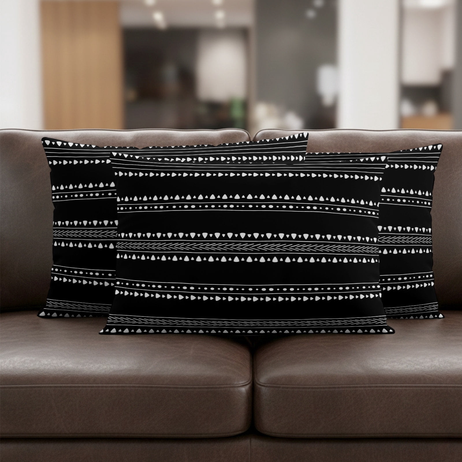 Abstract Stripes Pillow Covers Set of 4, African Tribal Boho Black ...