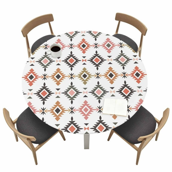 Abstract Stripes Round Fitted Tablecloth with Elastic Edge Pink Orange ...