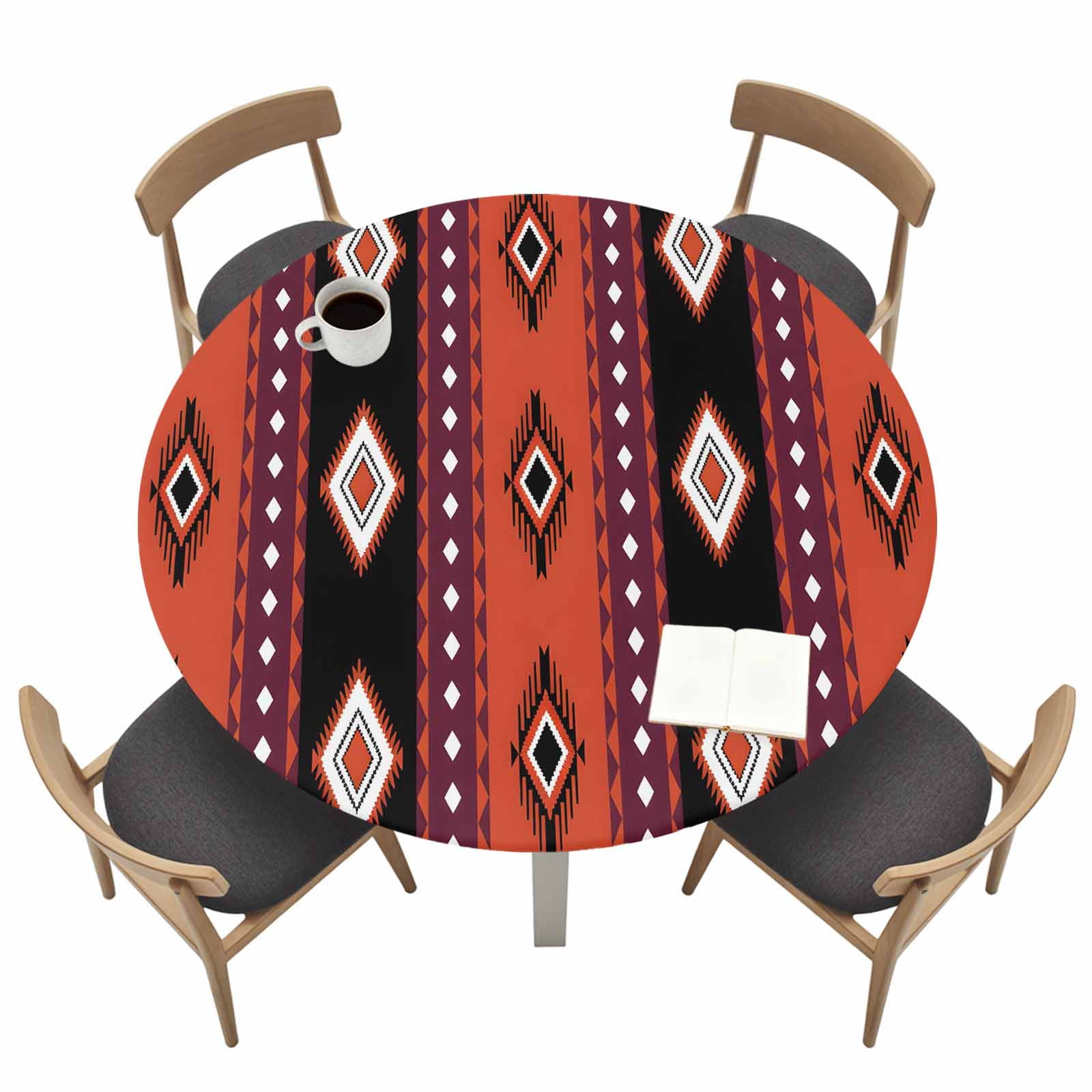 Abstract Stripes Round Fitted Tablecloth with Elastic Edge Red Black ...