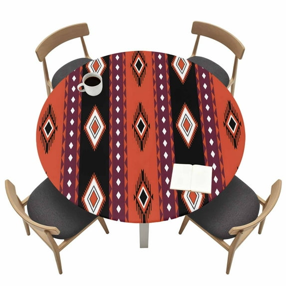 Abstract Stripes Round Fitted Tablecloth with Elastic Edge Red Black ...